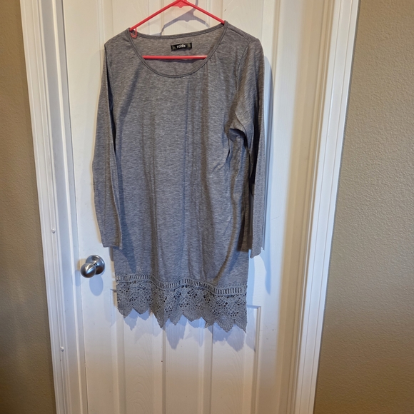 Tops | New Gray Long Sleeve Tunic With Lace Hem | Poshmark